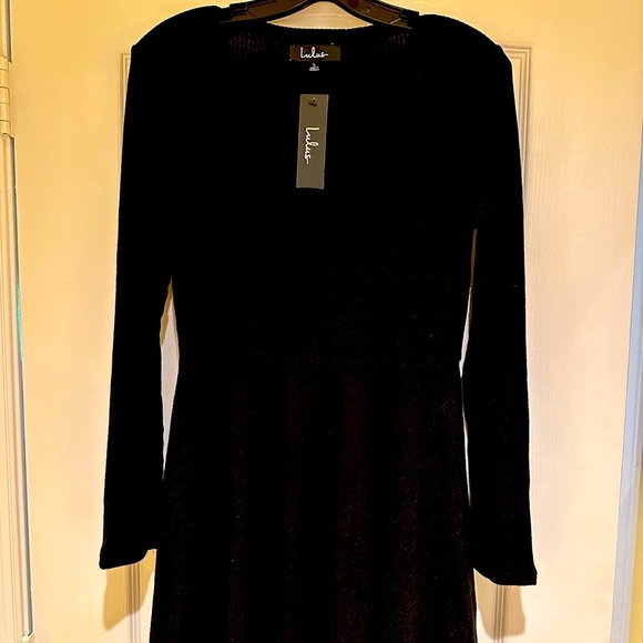 Lulus | Dresses | Lulus Fit And Flair Black Ribbed Knit Long Sleeve ...